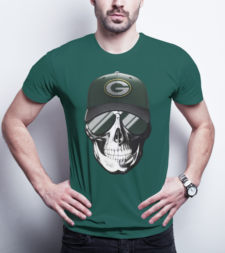 Green Bay Packers Skull Hat T-Shirt