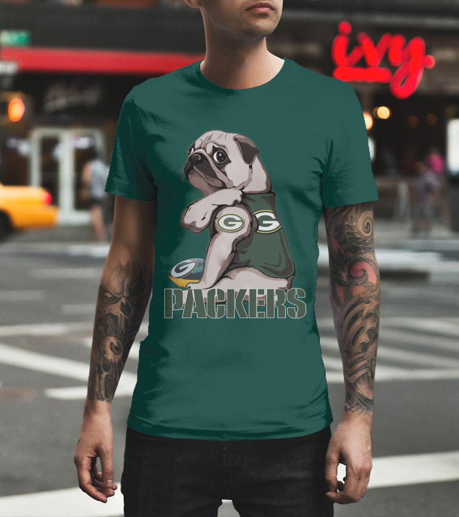 Pug With Green Bay Packers Logo In Team Colors T-Shirt