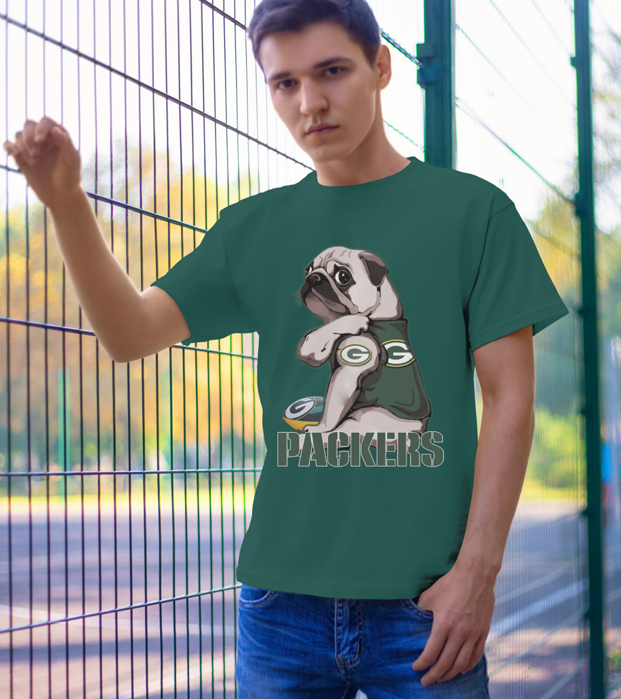Pug With Green Bay Packers Logo In Team Colors T-Shirt