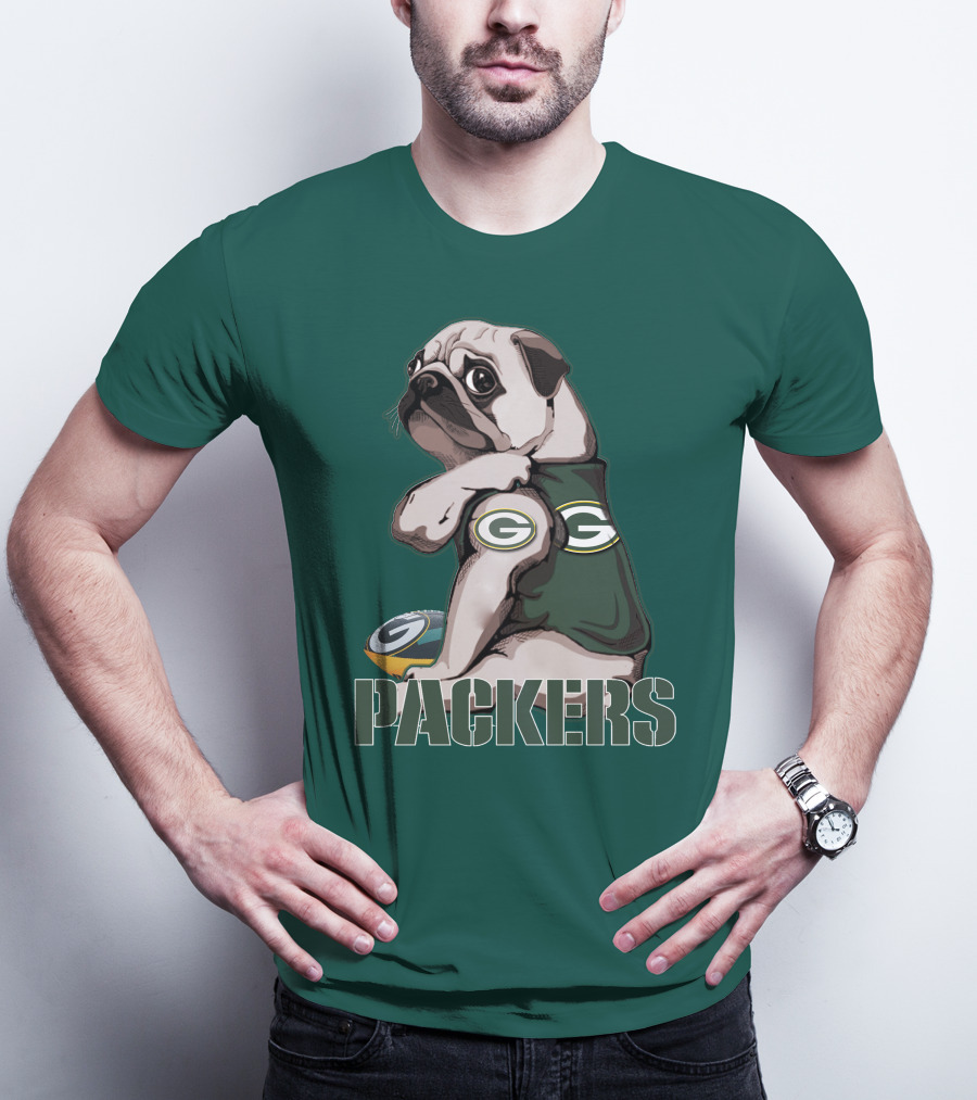 Pug With Green Bay Packers Logo In Team Colors T-Shirt
