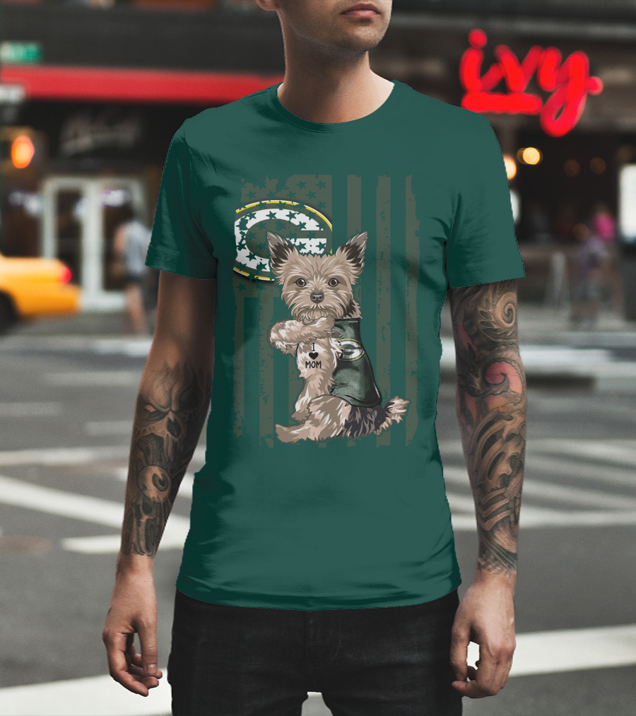 Yorkshire Terrier I Love Mom Green Bay Packers Fan T-Shirt