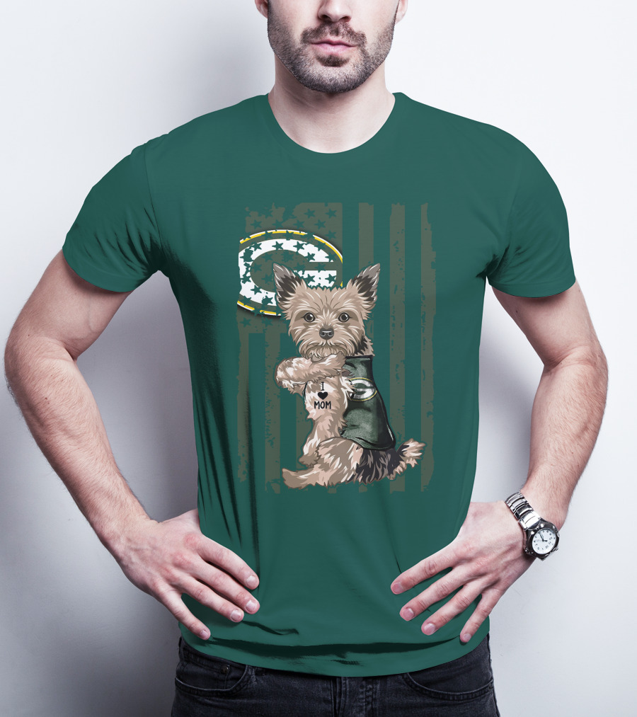 Yorkshire Terrier I Love Mom Green Bay Packers Fan T-Shirt