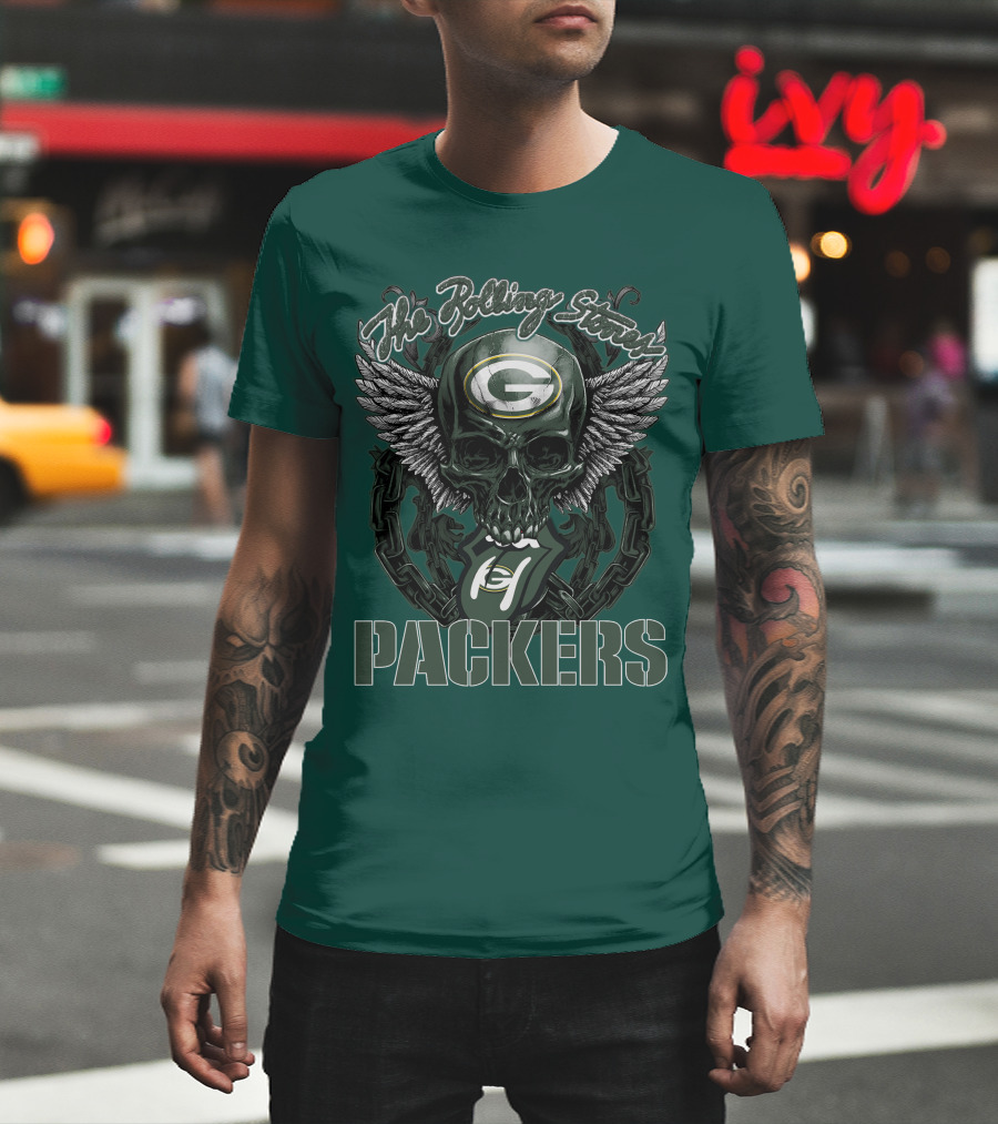 The Rolling Stones Green Bay Packers Skull Logo Wings T-Shirt