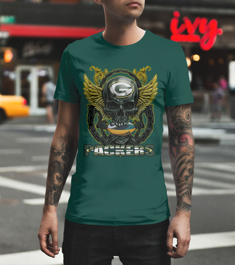Packers Skull Green Bay Football Wings T-Shirt