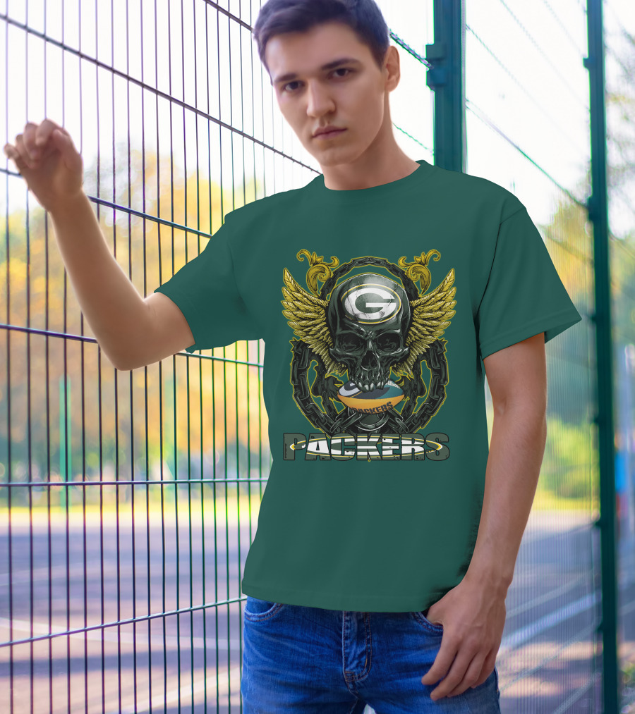Packers Skull Green Bay Football Wings T-Shirt