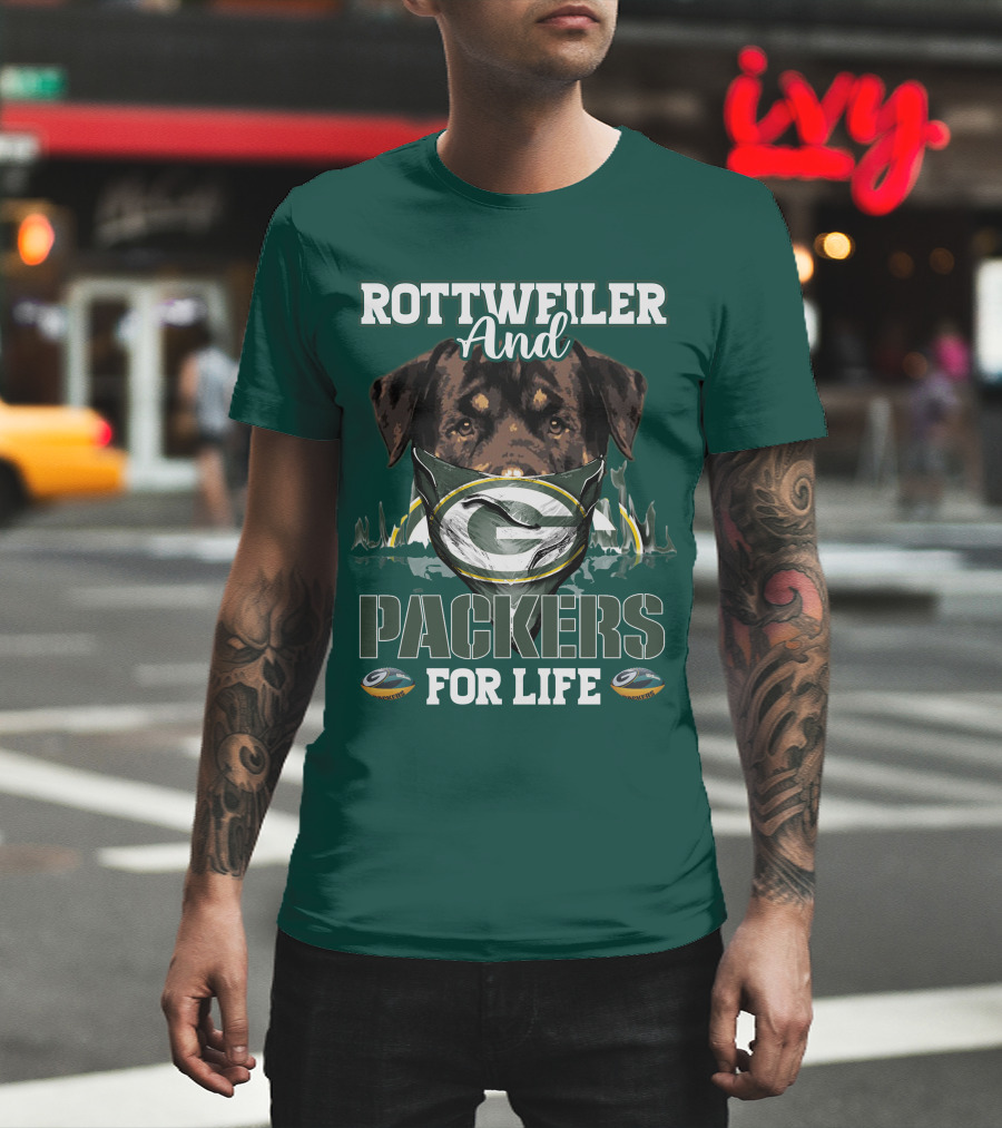 Rottweiler And Packers For Life Green Bay Packers T-Shirt
