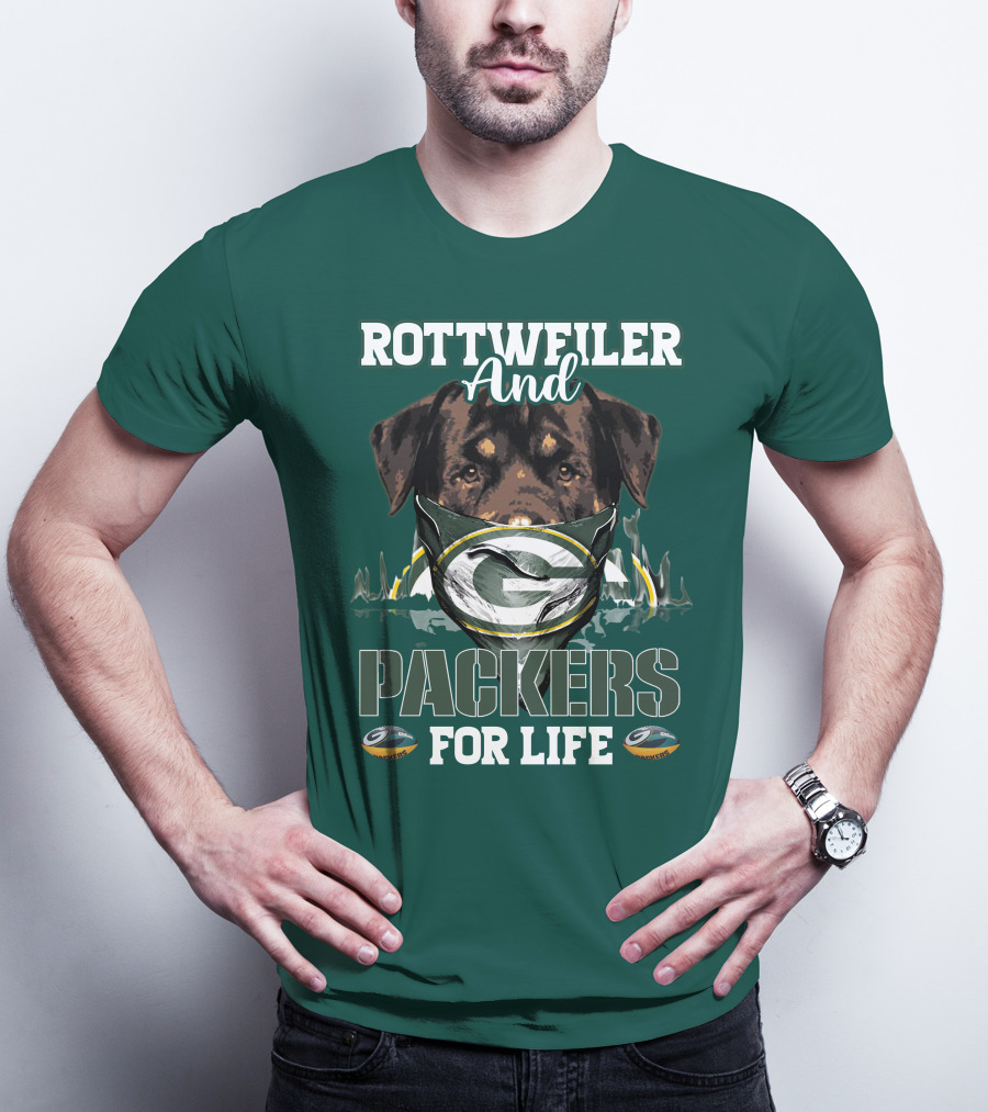 Rottweiler And Packers For Life Green Bay Packers T-Shirt