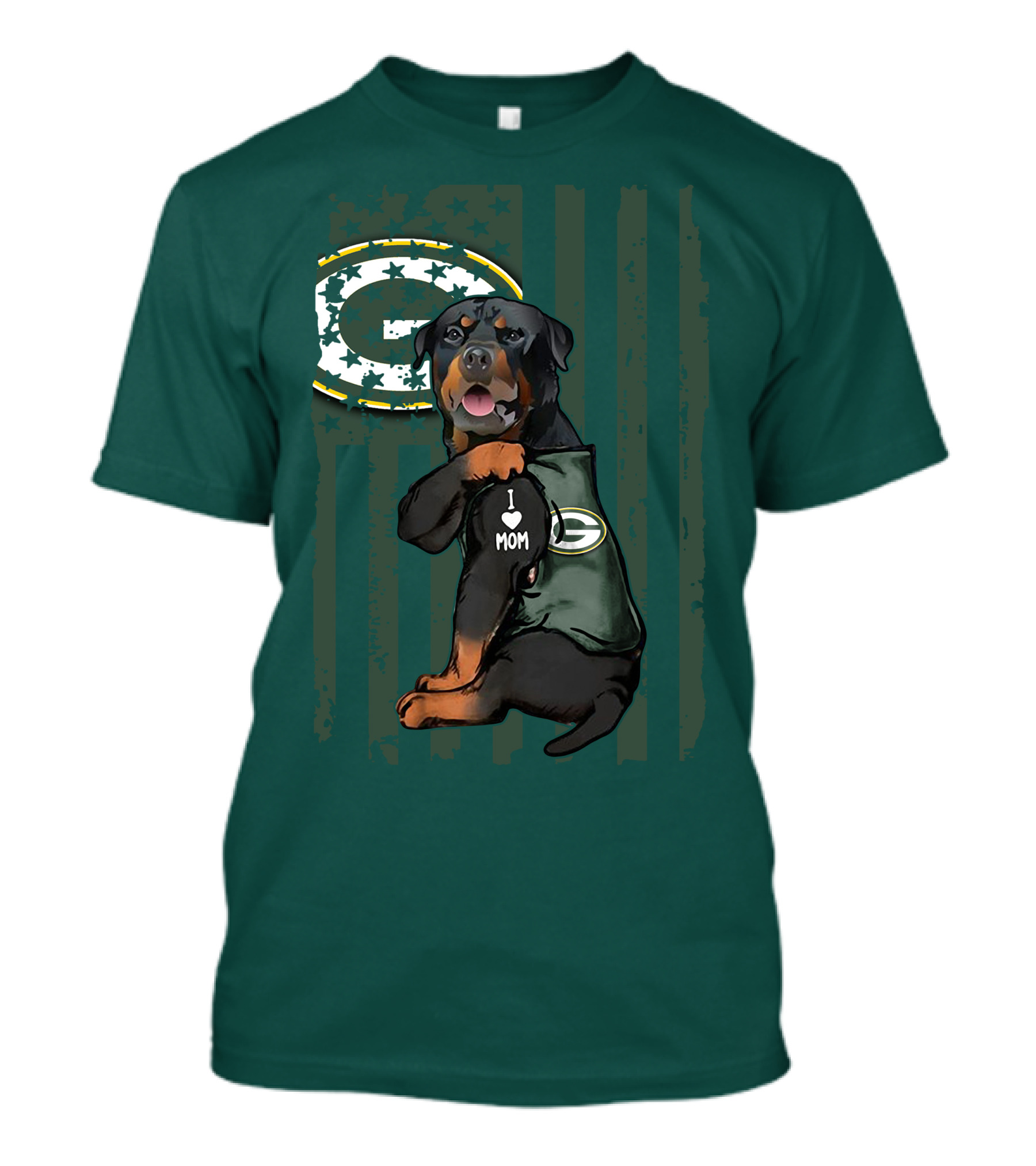 Green Bay Packers Rottweiler I Love Mom T-Shirt