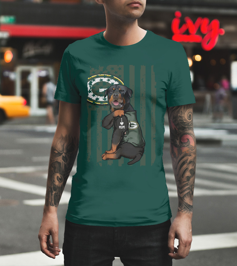 Green Bay Packers Rottweiler I Love Mom T-Shirt