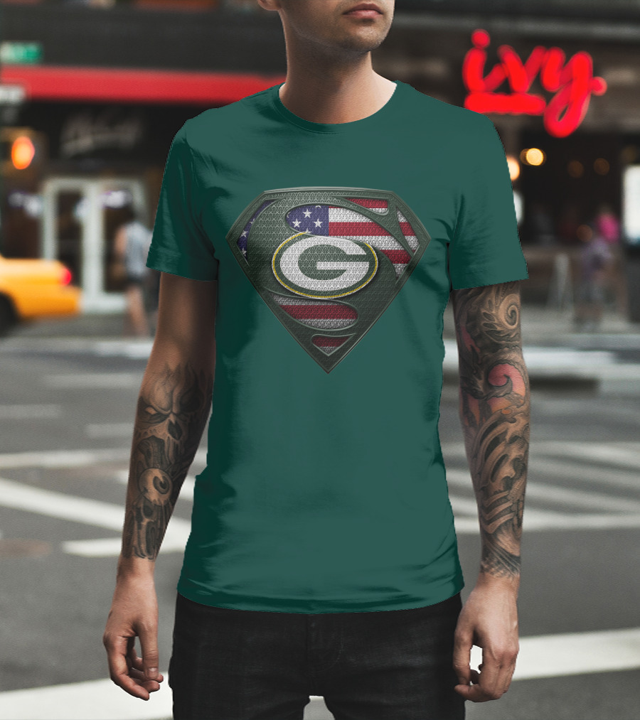 Spm Green Bay Packers American Flag Superman T-Shirt