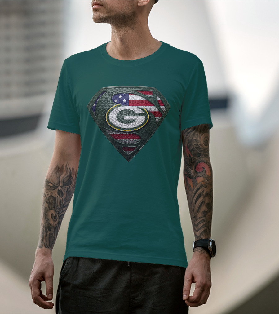 Spm Green Bay Packers American Flag Superman T-Shirt