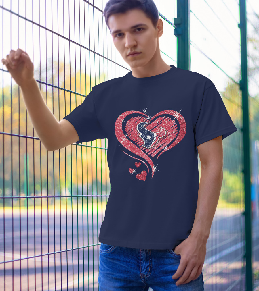 Heart Diamond Glitter Houston Texans T-Shirt