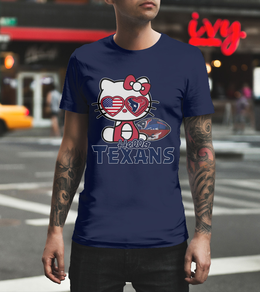 Hello Kitty Texans Football Heart USA Fan Love T-Shirt