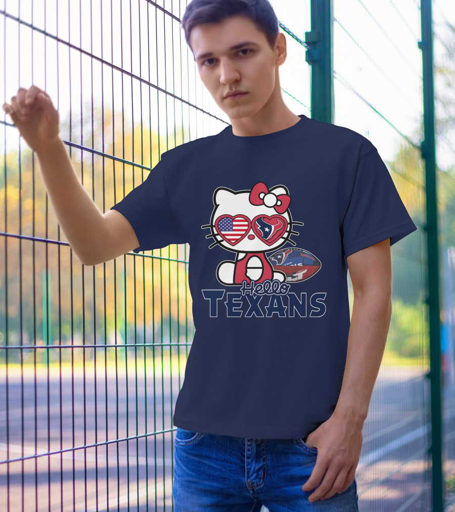 Hello Kitty Texans Football Heart USA Fan Love T-Shirt