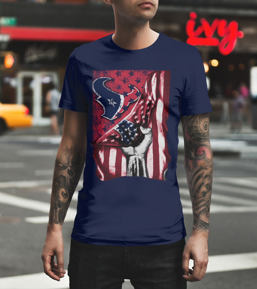 Houston Texans Stars And Stripes American Flag Fist T-Shirt