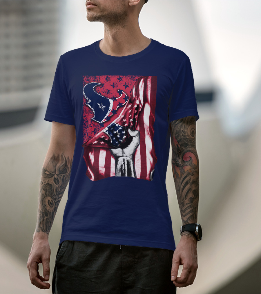 Houston Texans Stars And Stripes American Flag Fist T-Shirt