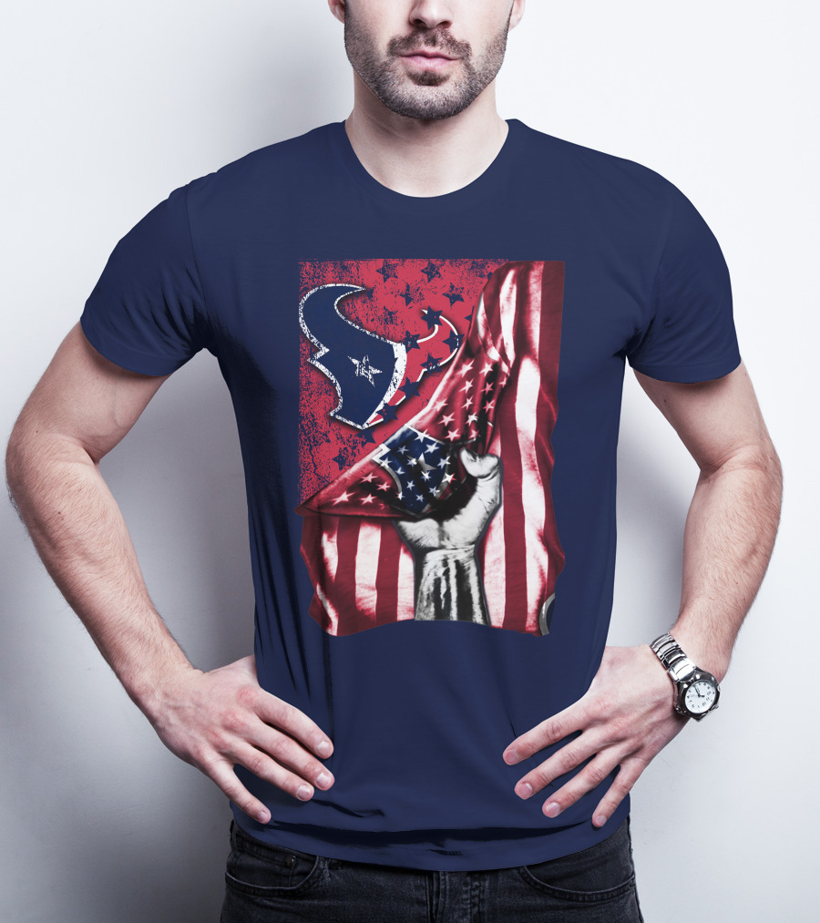 Houston Texans Stars And Stripes American Flag Fist T-Shirt