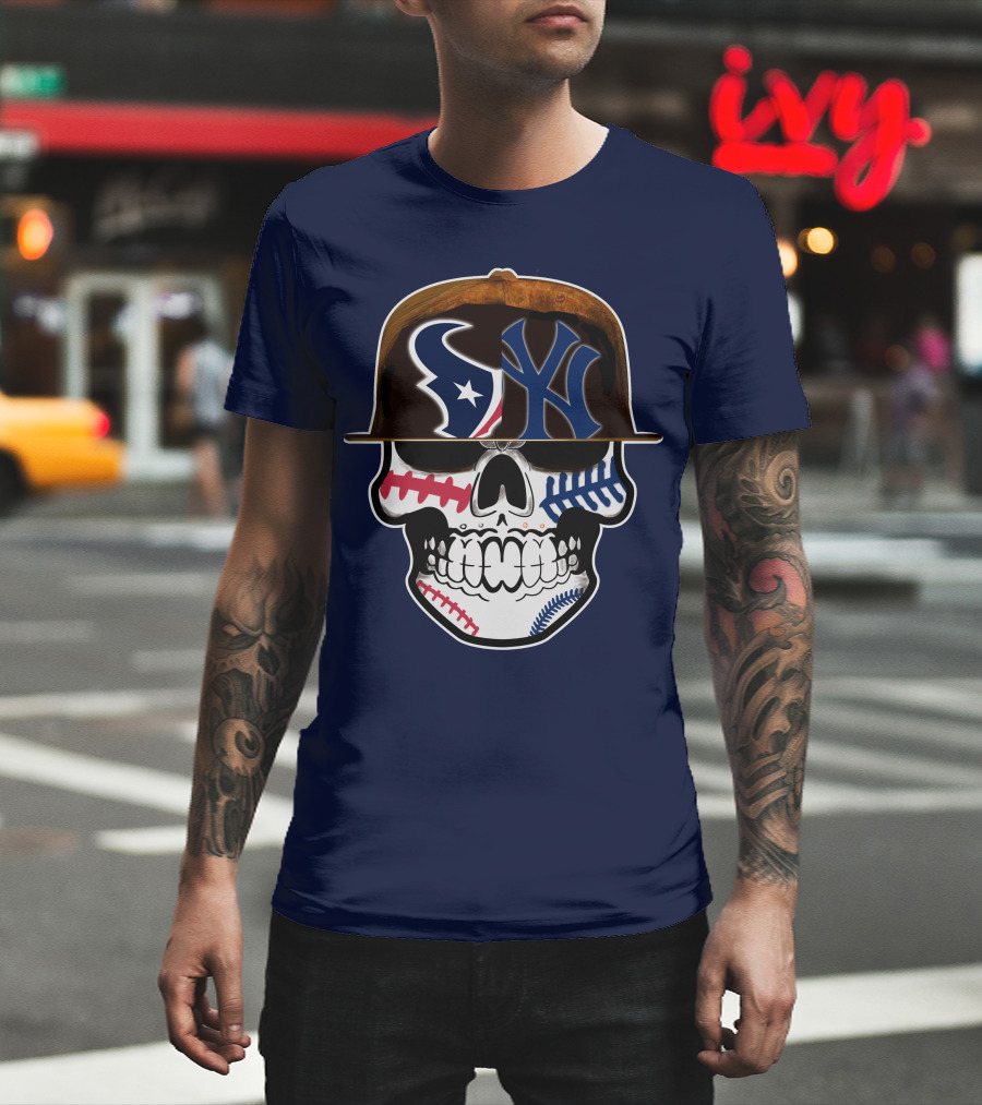 Houston Texans Yankees Skull Baseball T-Shirt