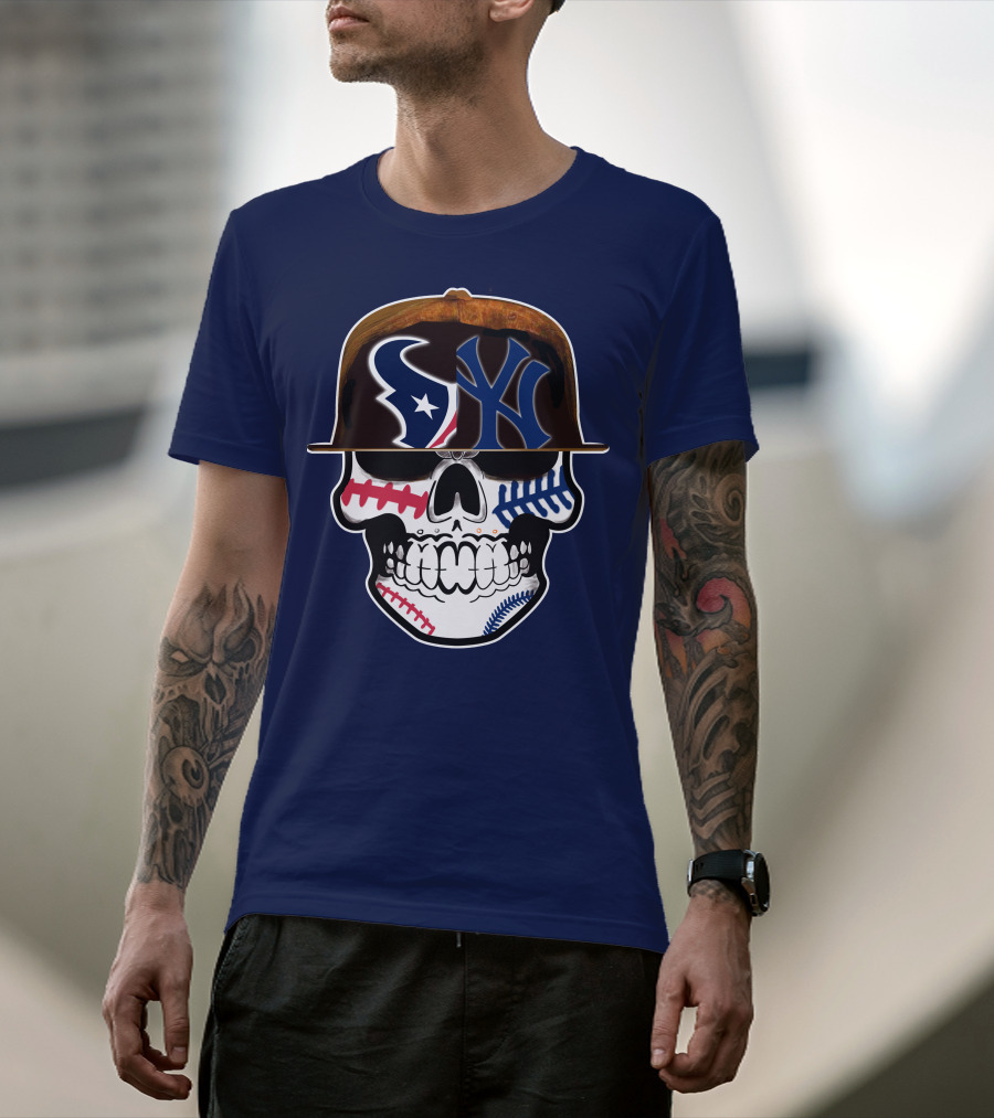 Houston Texans Yankees Skull Baseball T-Shirt