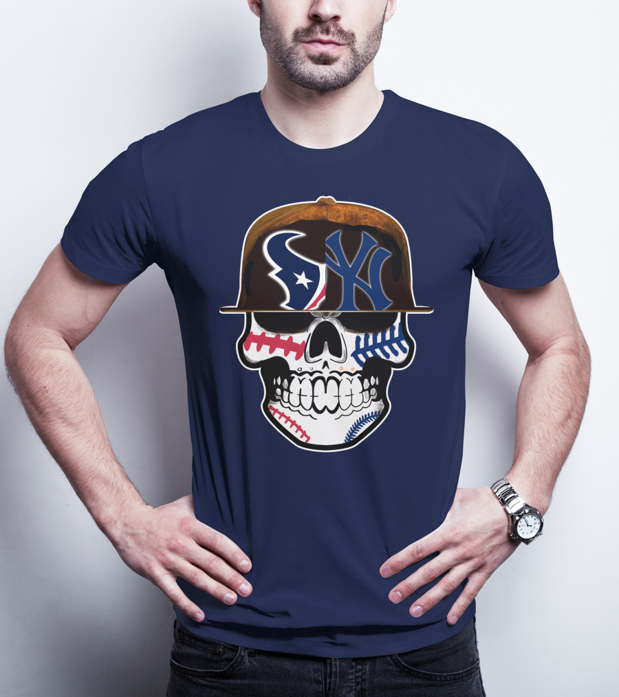 Houston Texans Yankees Skull Baseball T-Shirt