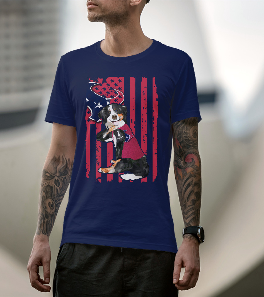 Border Collie I Love Mom Houston Texans Patriotic T-Shirt