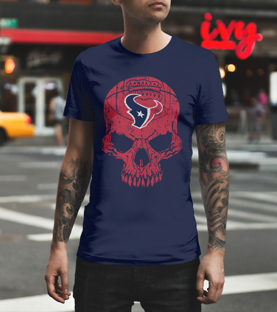 Houston Texans Skull Football Emblem 18 T-Shirt