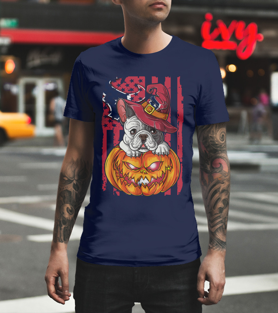 Hlw Bulldog Houston Texans Halloween Jack-o'-Lantern Witch Hat T-Shirt
