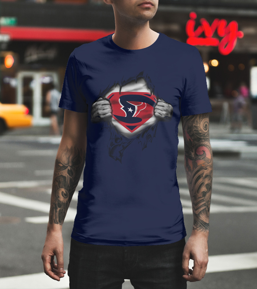 Houston Texans 19 Superman Logo Busting Out T-Shirt