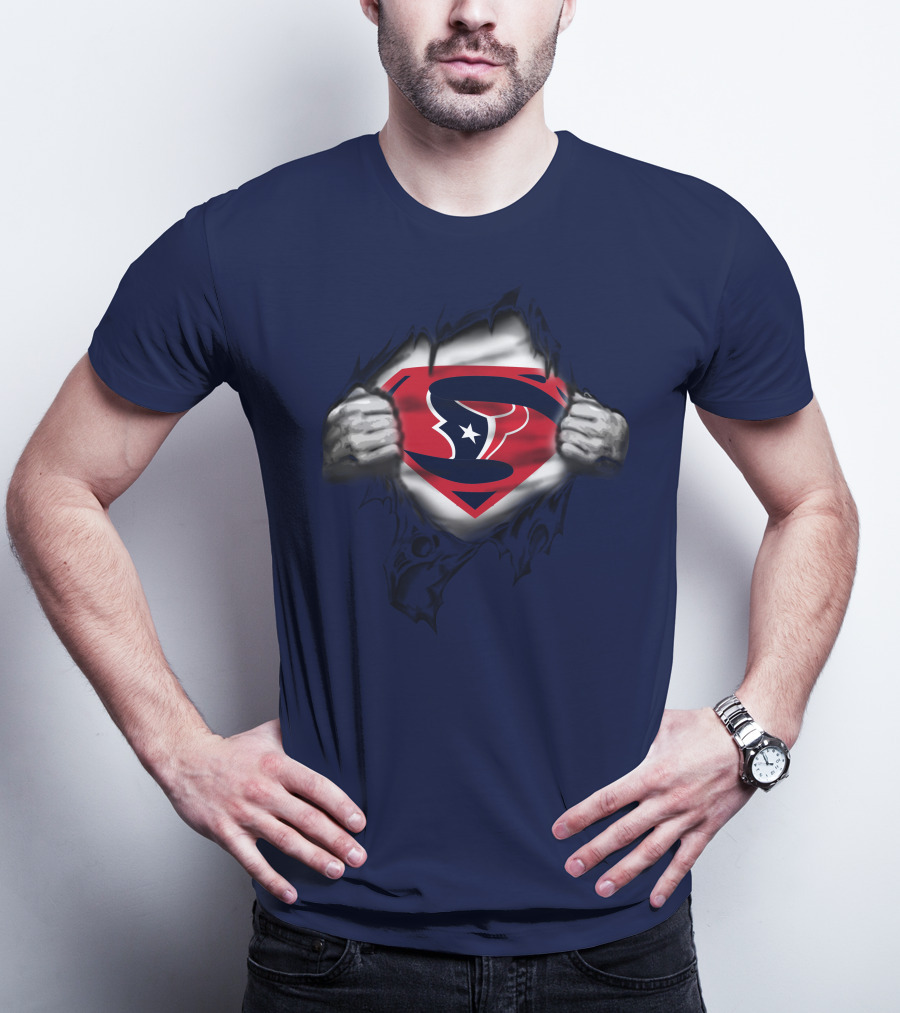 Houston Texans 19 Superman Logo Busting Out T-Shirt