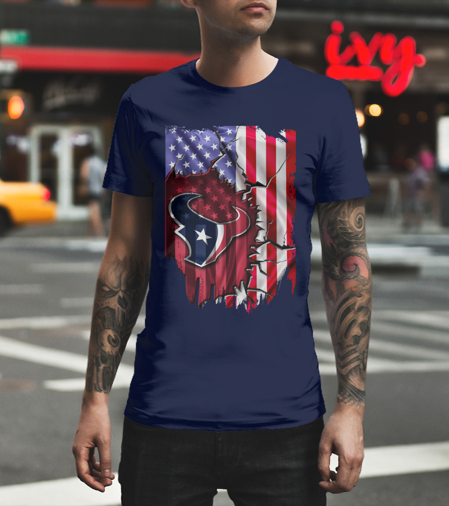Flag Houston Texans American Flag Background T-Shirt