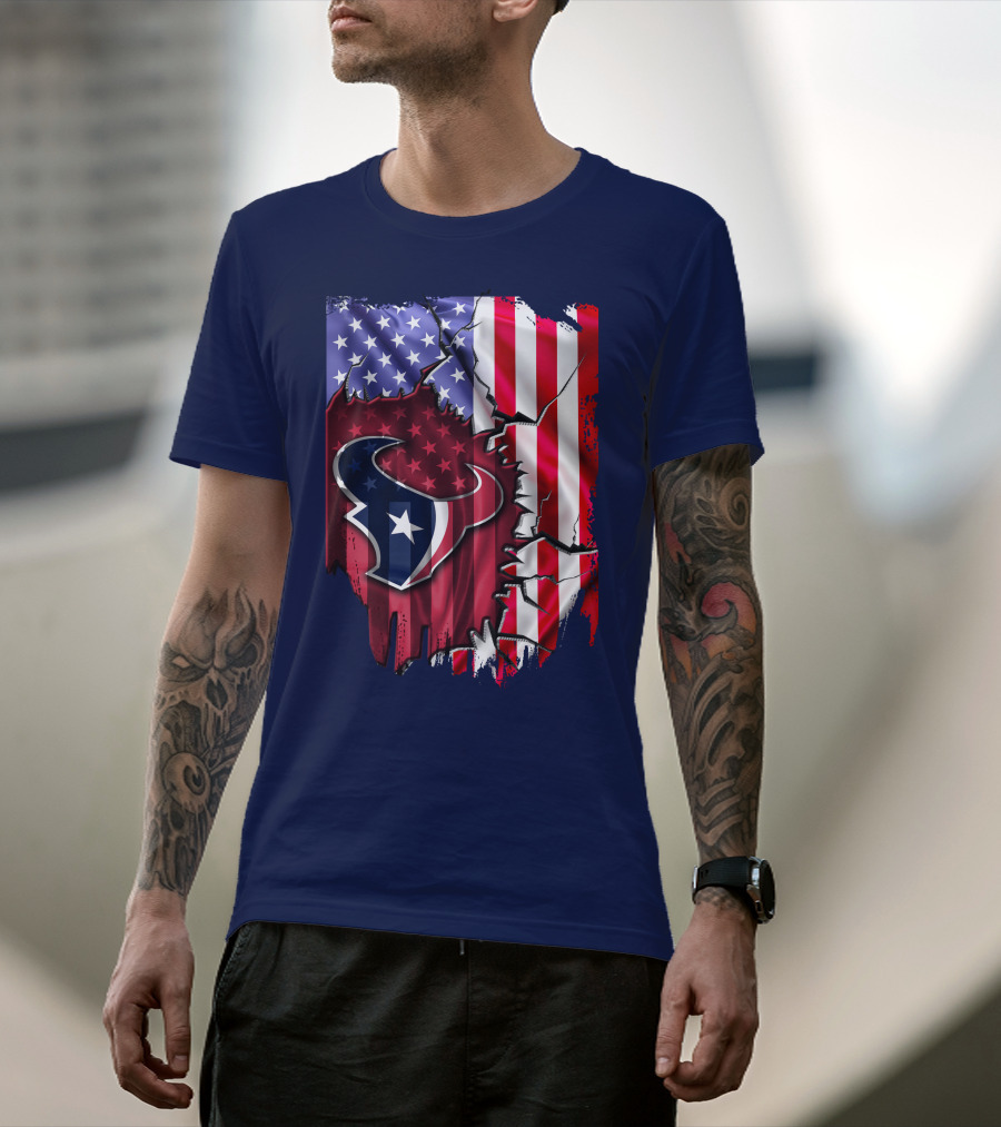 Flag Houston Texans American Flag Background T-Shirt