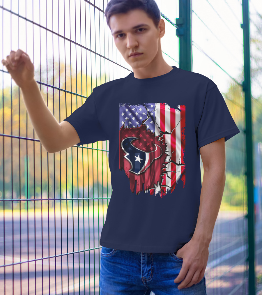 Flag Houston Texans American Flag Background T-Shirt