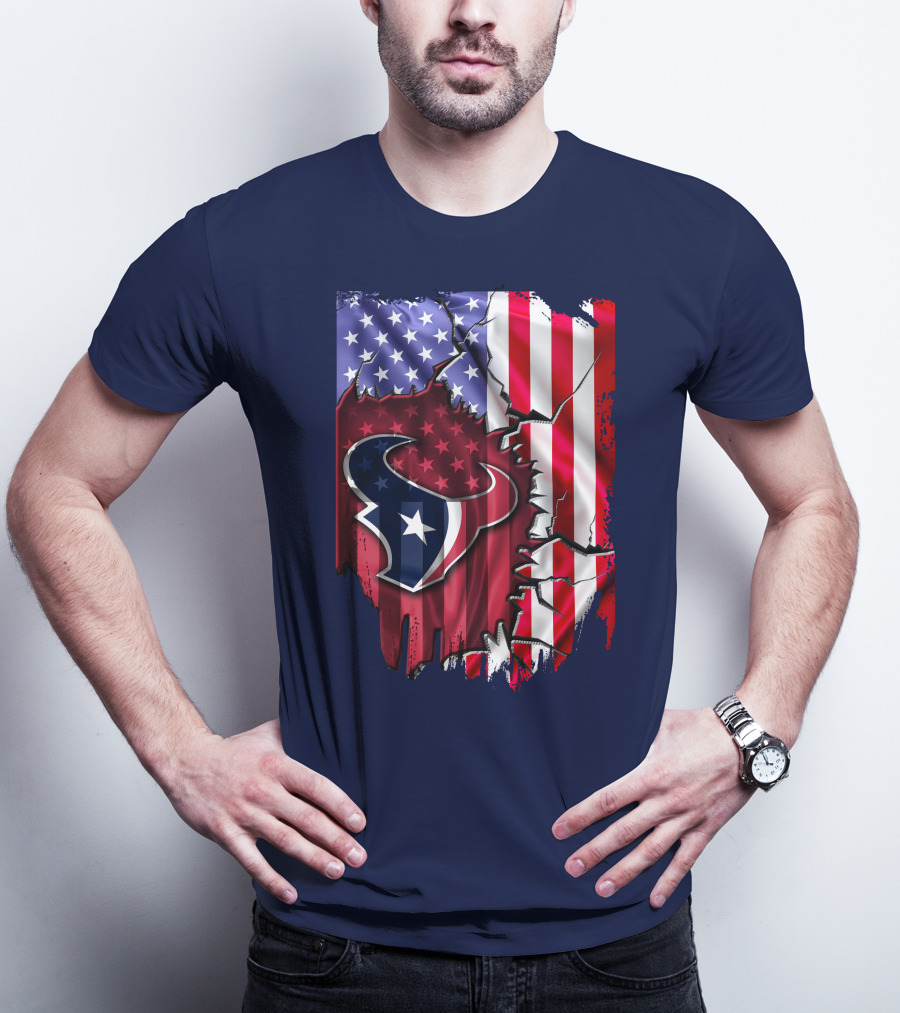 Flag Houston Texans American Flag Background T-Shirt
