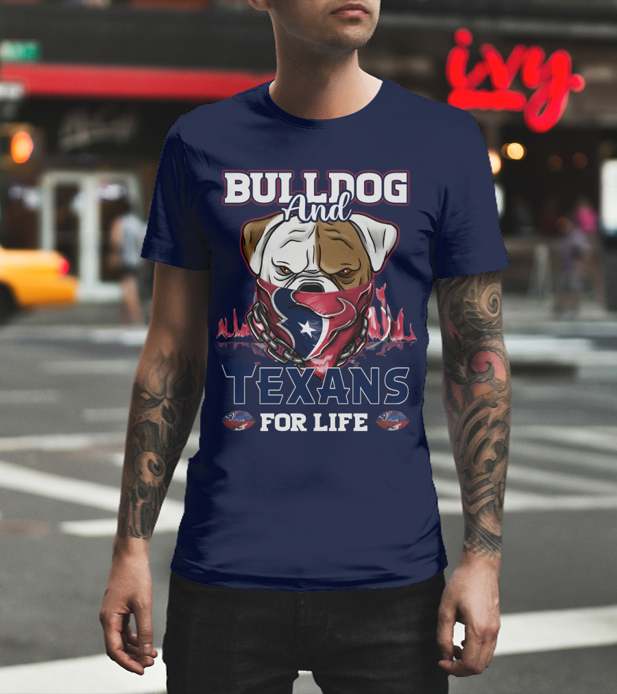 Bulldog And Texans For Life Houston Texans Fan Bulldog With Team Logo Bandana T-Shirt