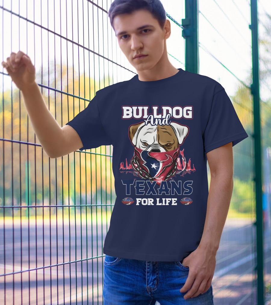 Bulldog And Texans For Life Houston Texans Fan Bulldog With Team Logo Bandana T-Shirt