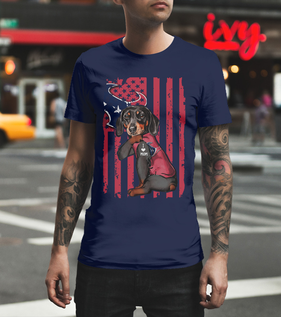 Dachshund I Love Mom Houston Texans T-Shirt
