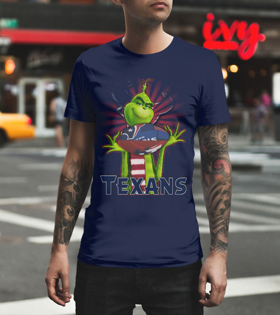 Grinch Holding Texans Football T-Shirt