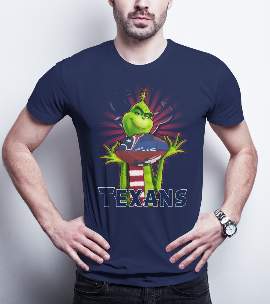 Grinch Holding Texans Football T-Shirt