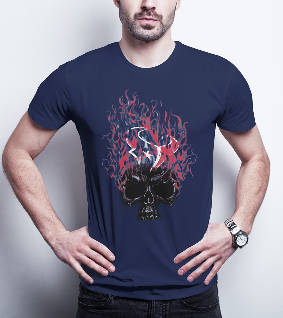 Houston Texans Skull With Fiery Logo And Flames T-Shirt