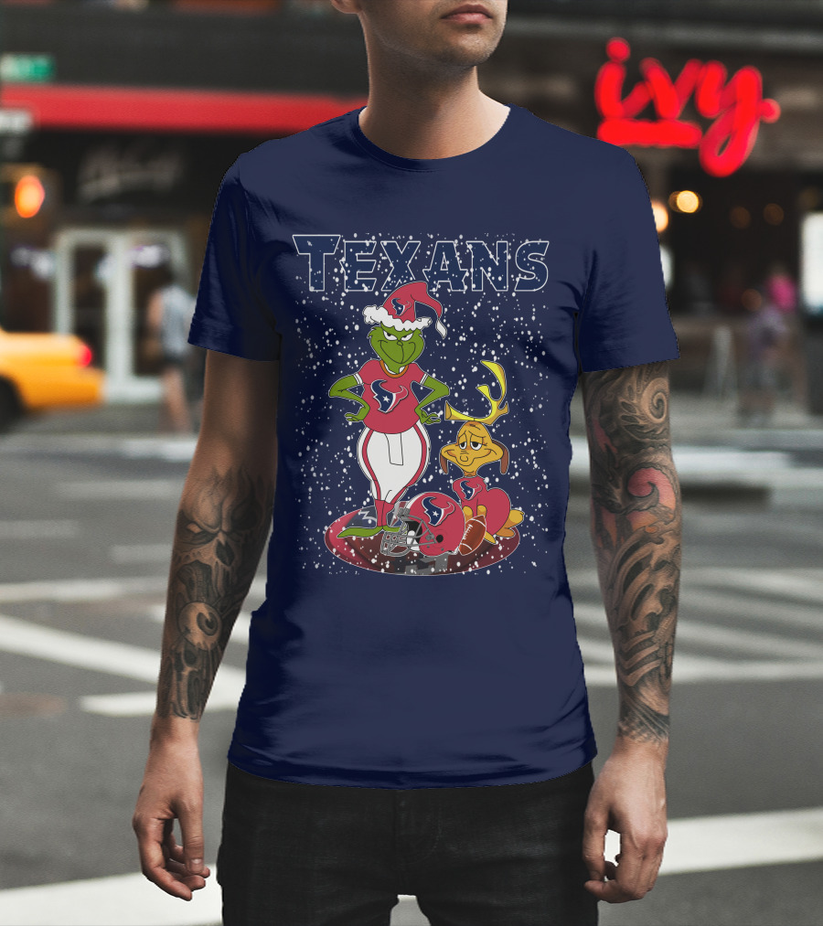 Grinch Christmas Houston Texans Holiday Football Collaboration T-Shirt