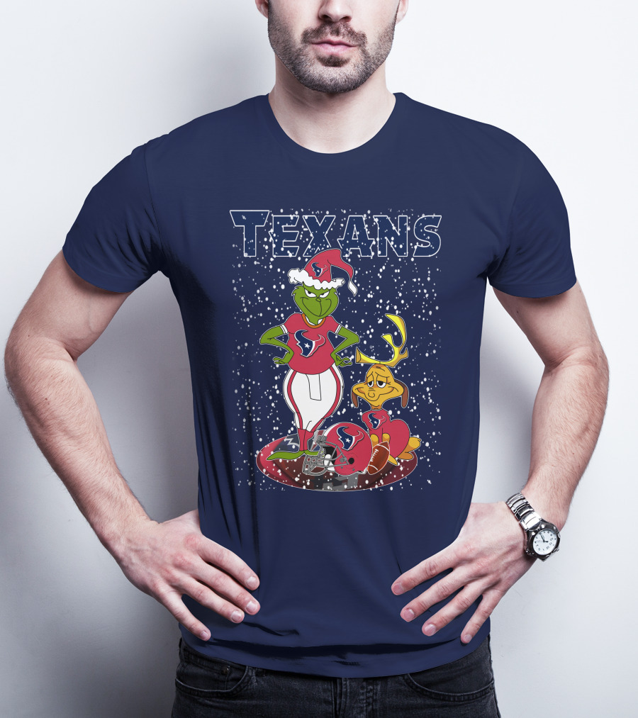 Grinch Christmas Houston Texans Holiday Football Collaboration T-Shirt