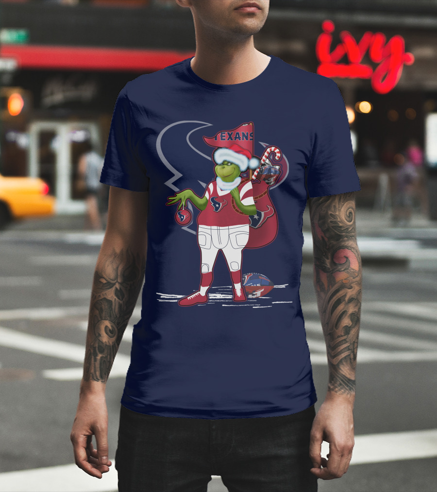 Grinchxmas Houston Texans Christmas Football Theme T-Shirt