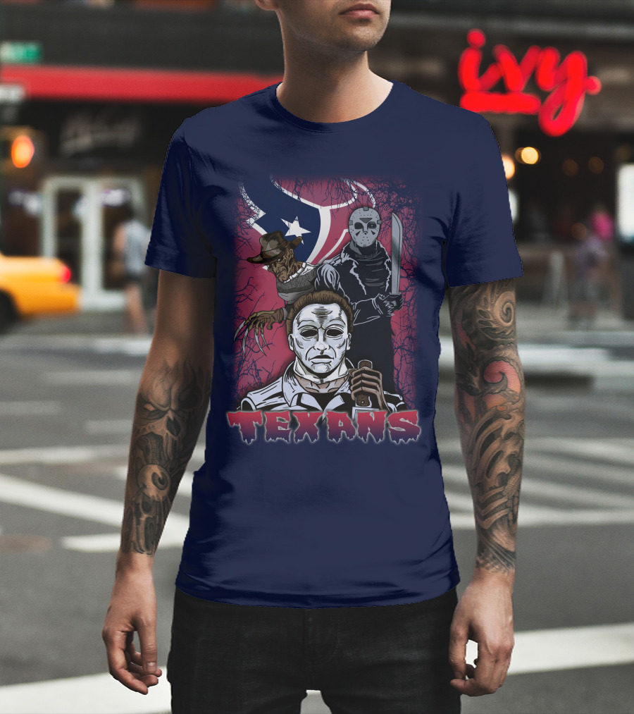 Texans Horror Icons With Houston Flag T-Shirt