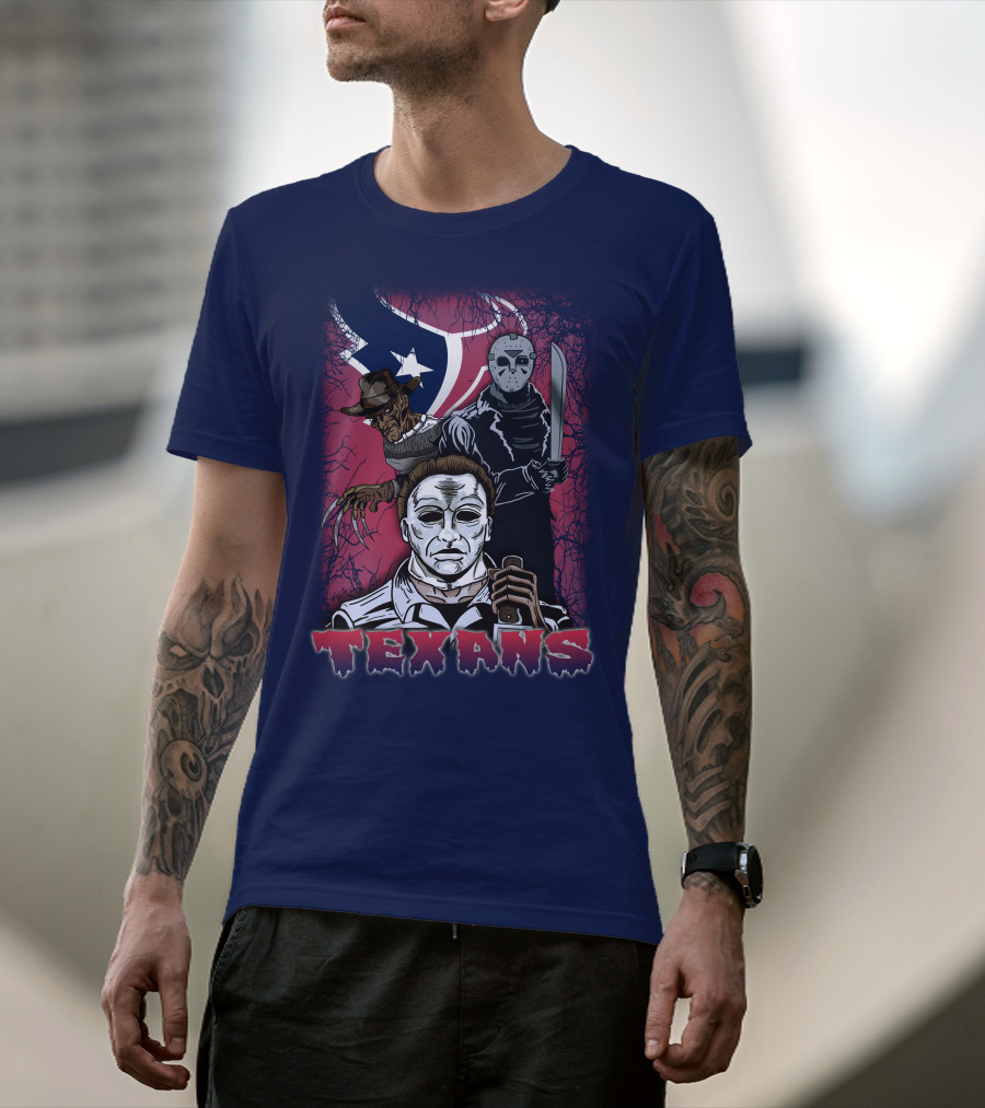 Texans Horror Icons With Houston Flag T-Shirt