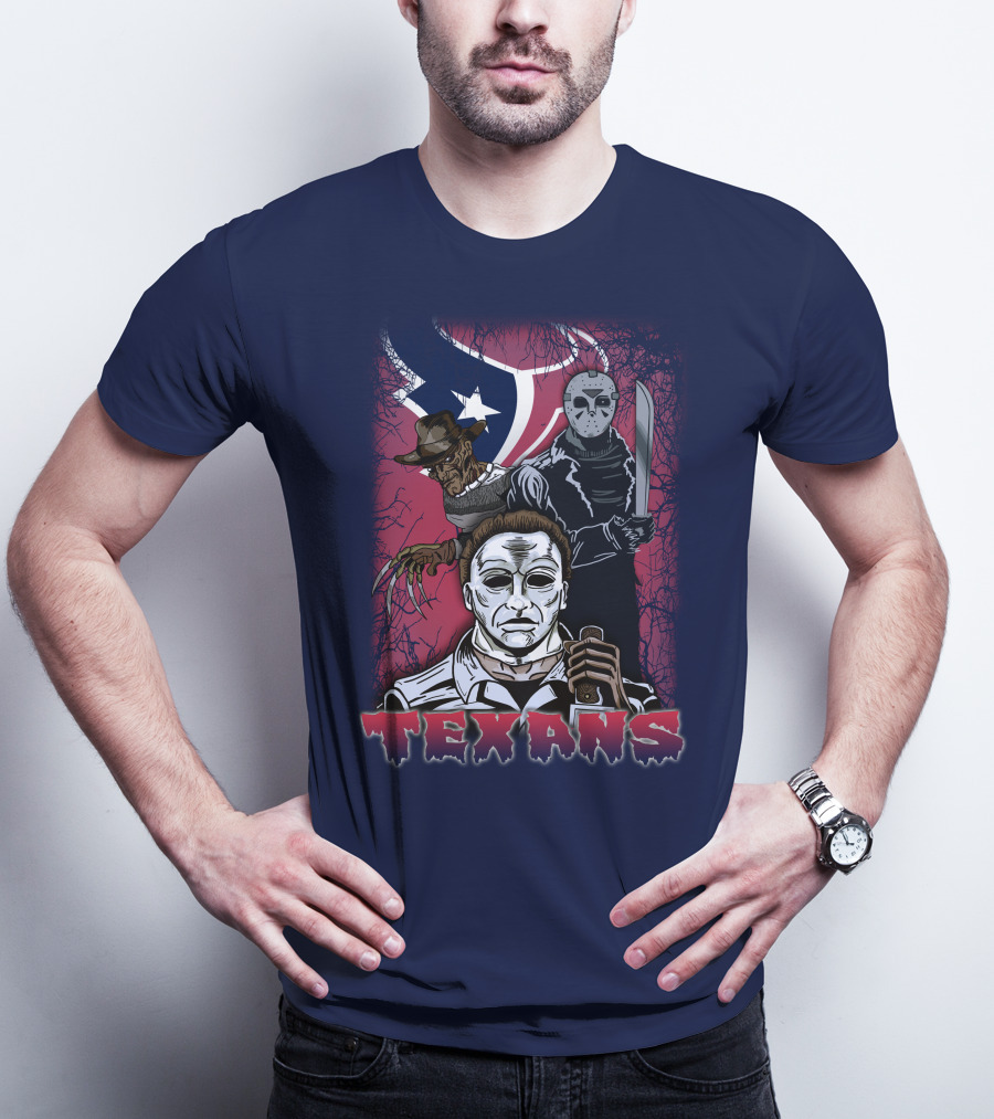 Texans Horror Icons With Houston Flag T-Shirt