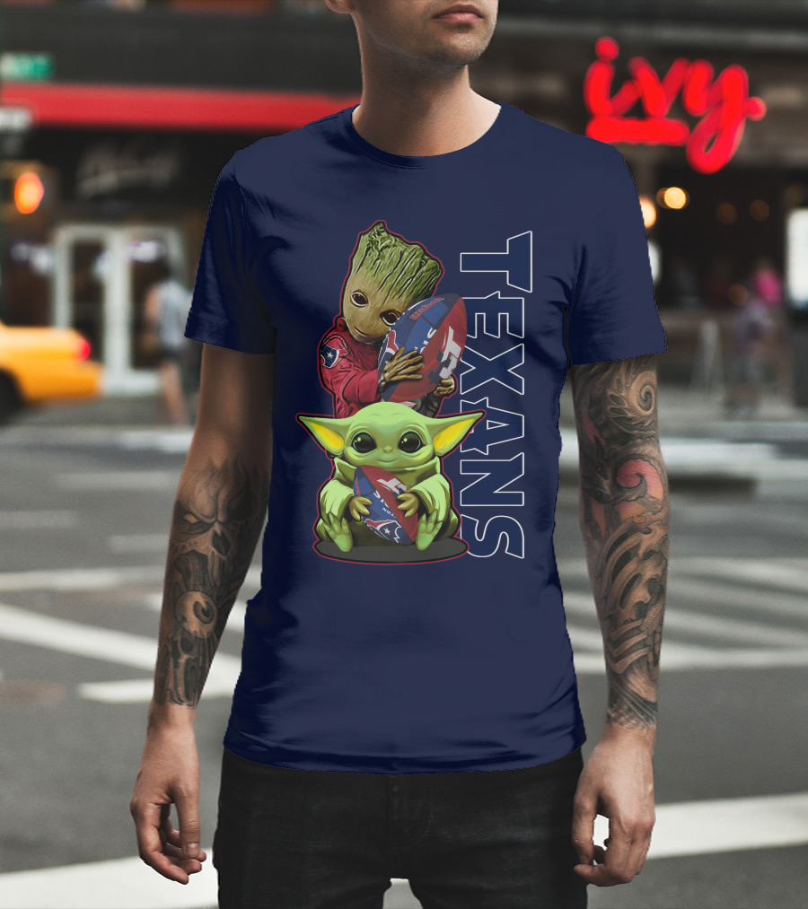 Texans Groot Baby Yoda Holding Houston Football T-Shirt