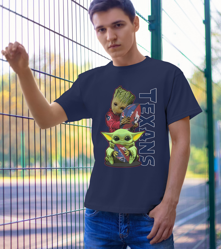 Texans Groot Baby Yoda Holding Houston Football T-Shirt