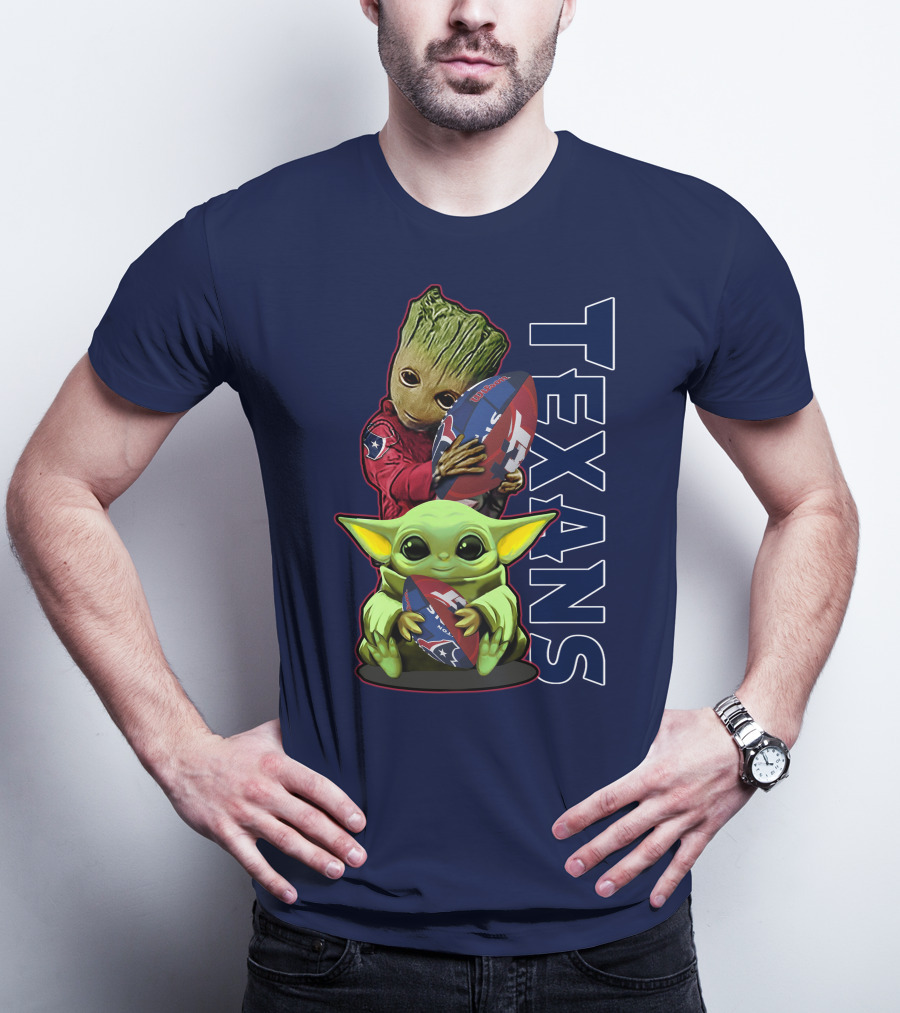 Texans Groot Baby Yoda Holding Houston Football T-Shirt