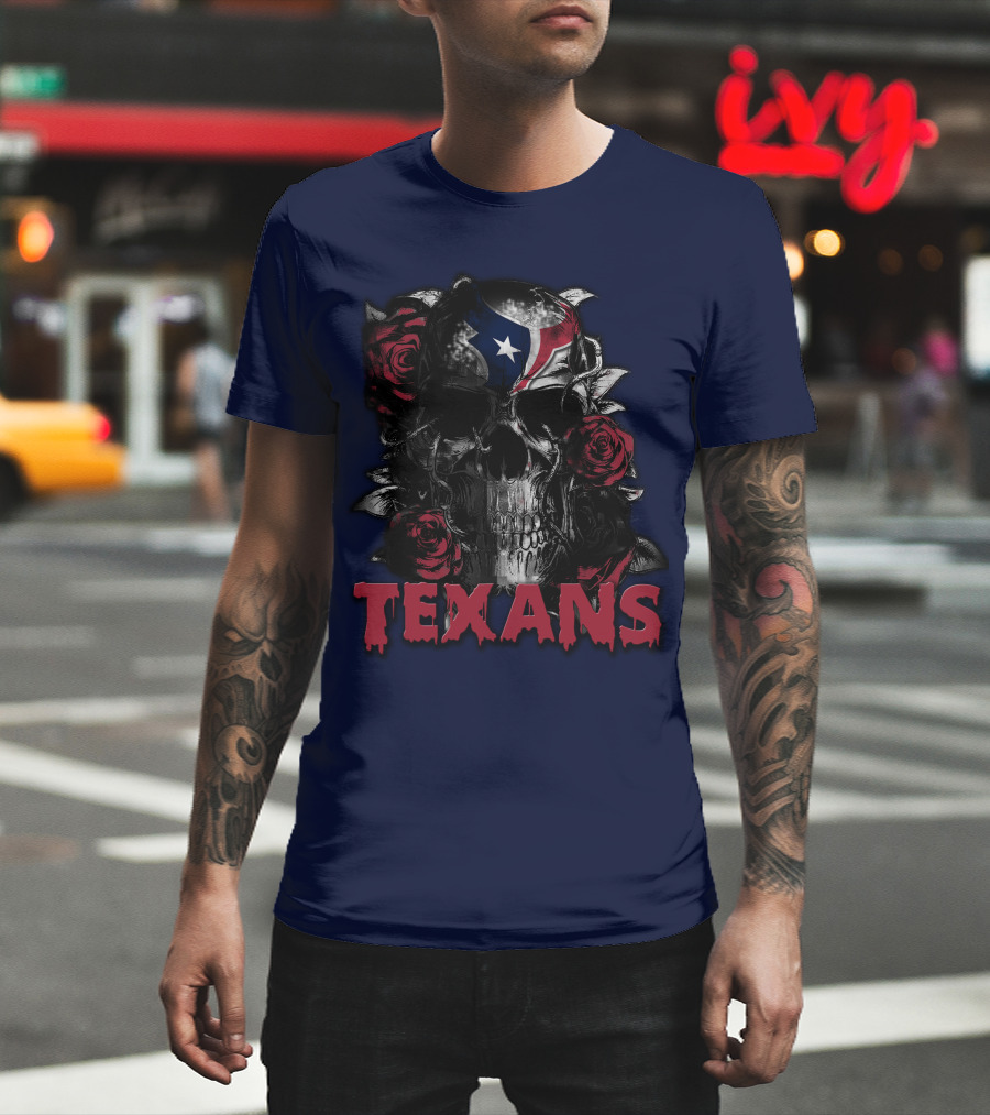 Texans Skull With Roses And Helmet T-Shirt