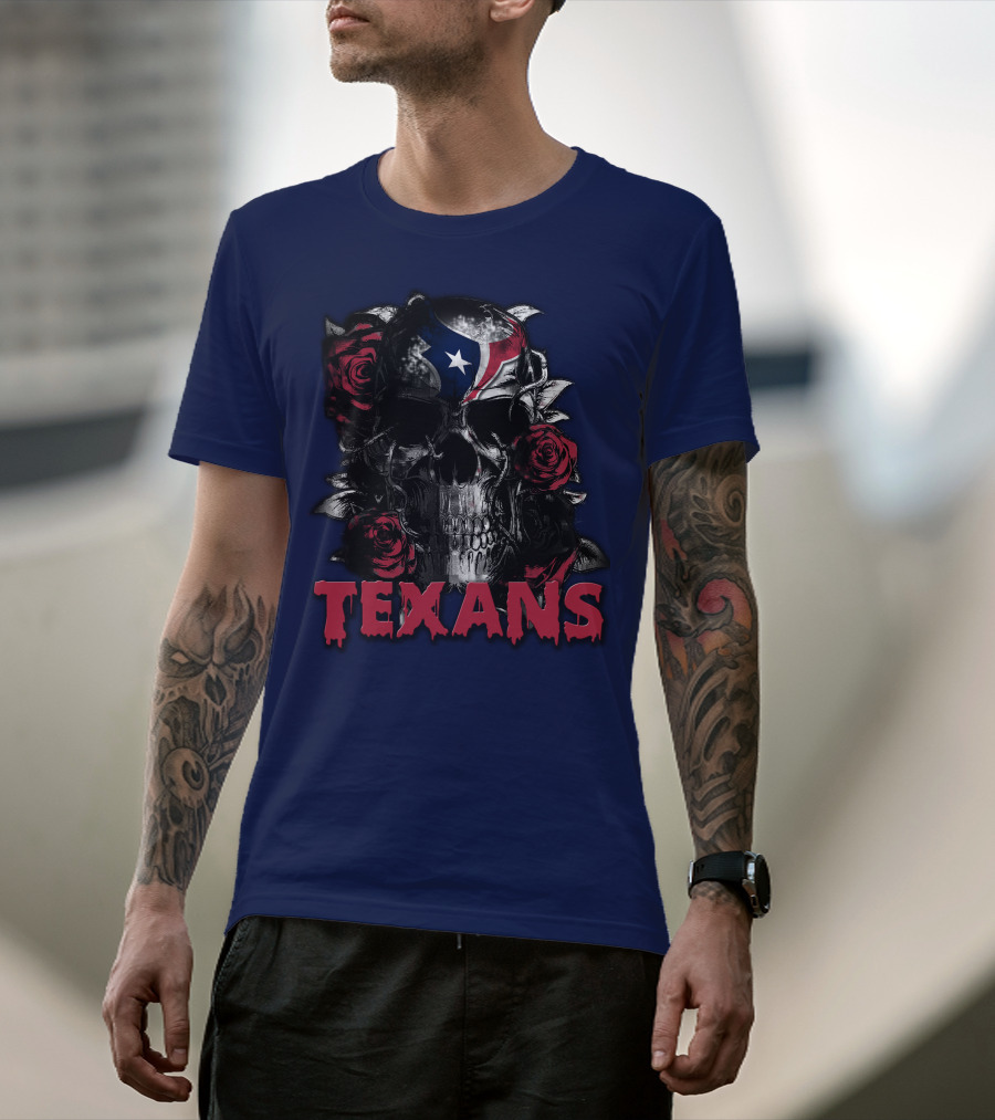 Texans Skull With Roses And Helmet T-Shirt
